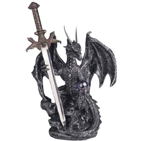 Silver Dragon with Sword Statue