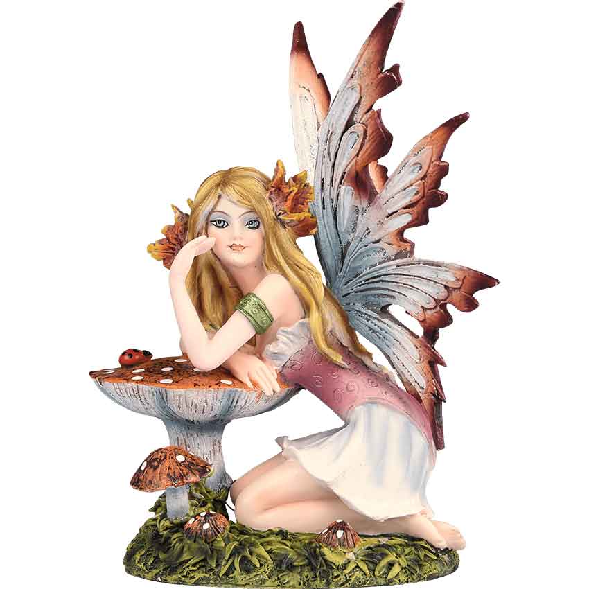 Autumn Leaf Toadstool Fairy Statue