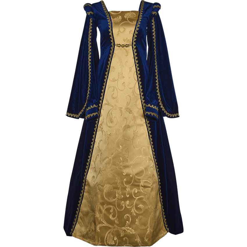 Courtly Renaissance Dress - Blue and Gold