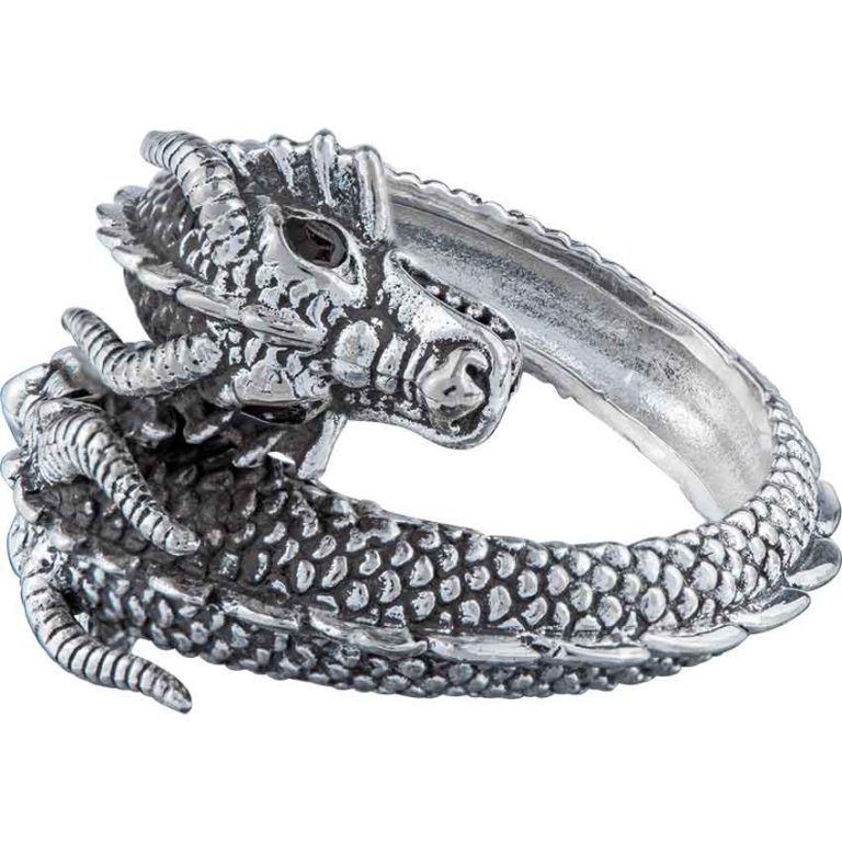 White Bronze Dual Dragon Wrap Ring