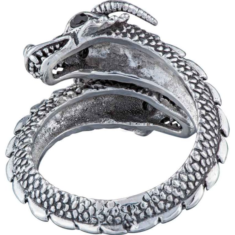 White Bronze Dual Dragon Wrap Ring