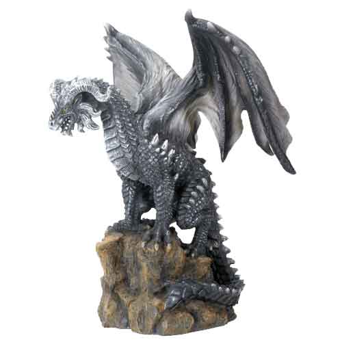 Great Grey Dragon on Perch Statue