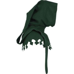 Wool Medieval Liripipe Hood - Green