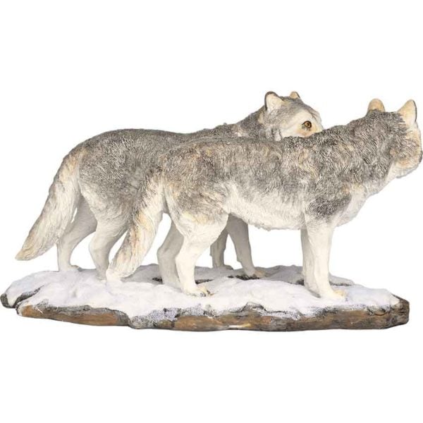 Grey Wolf Couple Statue