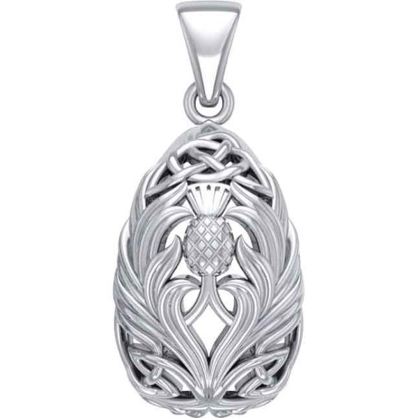 Silver Teardrop Scottish Thistle Pendant