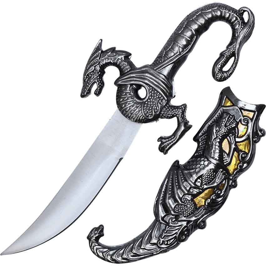 Small Ornate Dragon Dagger with Gold Scabbard