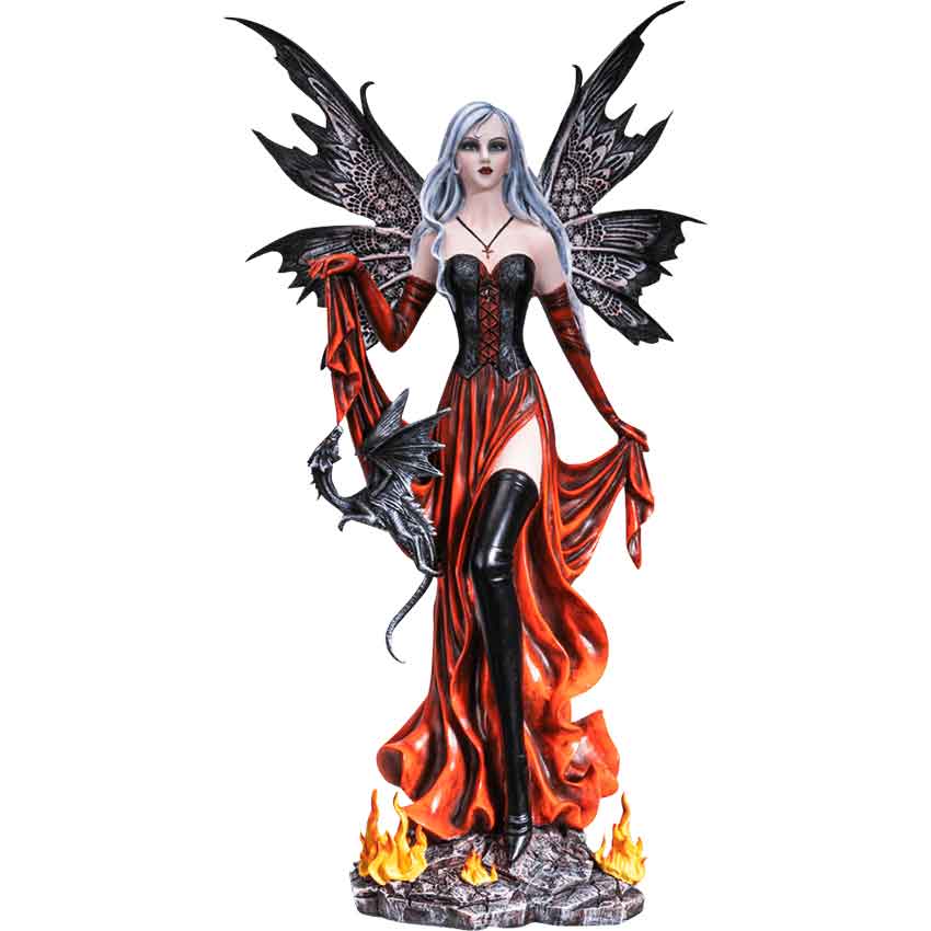 Fire Fairy with Black Dragon Statue