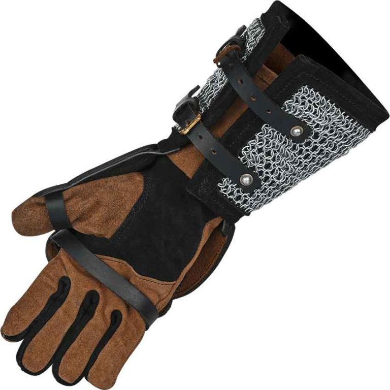 Leather Gauntlet With Chainmail - Black