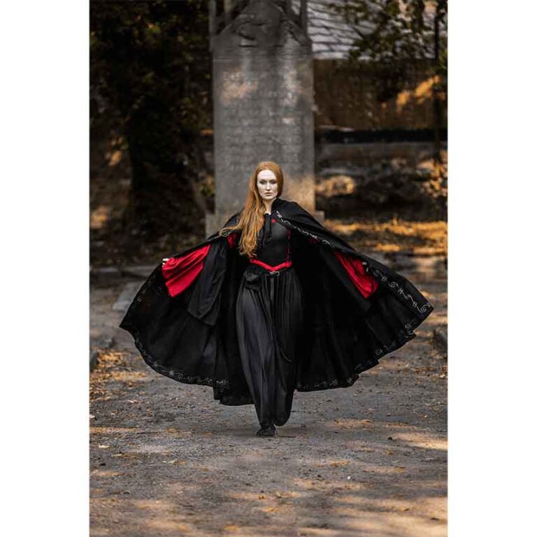 Alma Embroidered Wool Cloak - Black