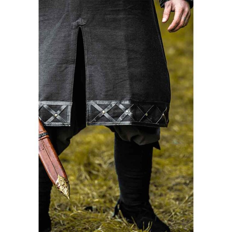 Erik Leather Trim Viking Tunic - Black