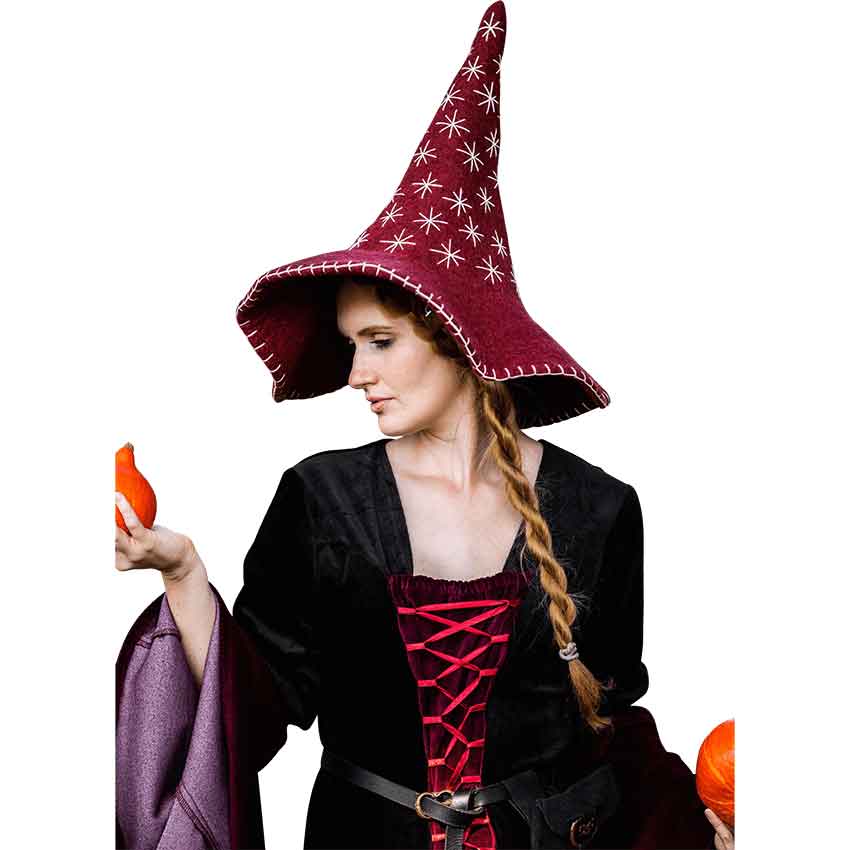 Star Wool Witch Hat - Red