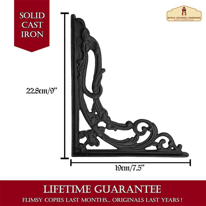 Hand Forged Victorian Flourish Shelf Brackets - Set of 2