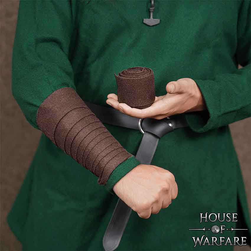 Woolen Arm Wraps with Brooches - Brown