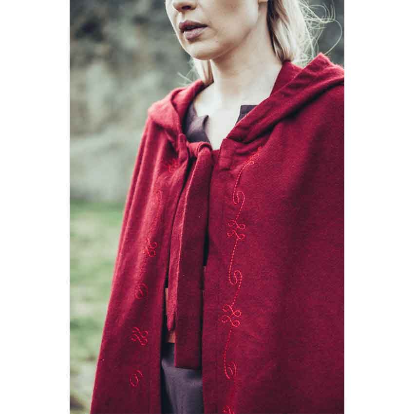 Alma Embroidered Wool Cloak - Red