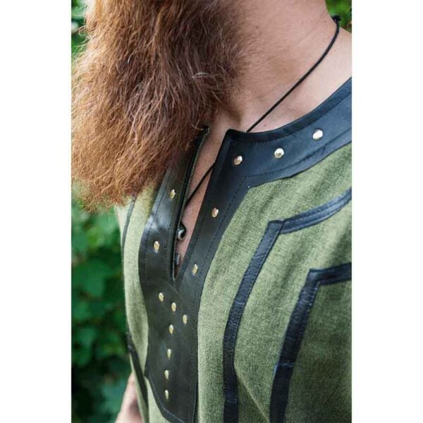 Rollo Leather Trim Viking Tunic - Green
