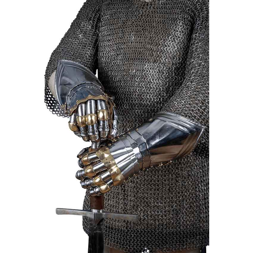 15th Century German Gauntlets with Brass Accent
