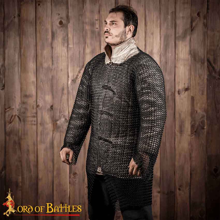 Butted Steel Chainmail Hauberk - Blackened