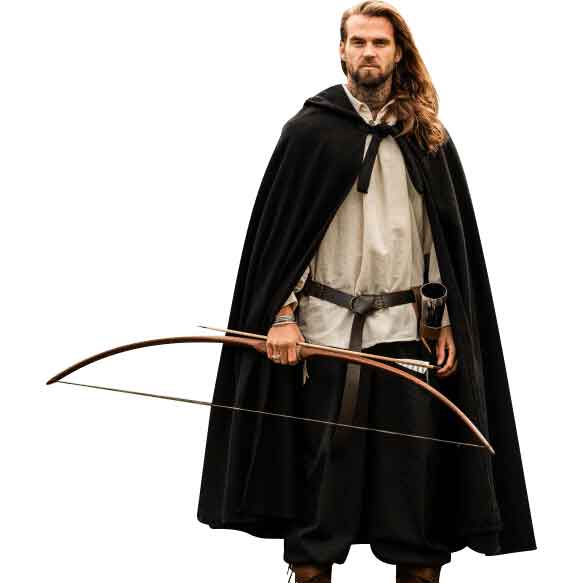 Hervir Wool Cloak with Liripipe Hood - Black