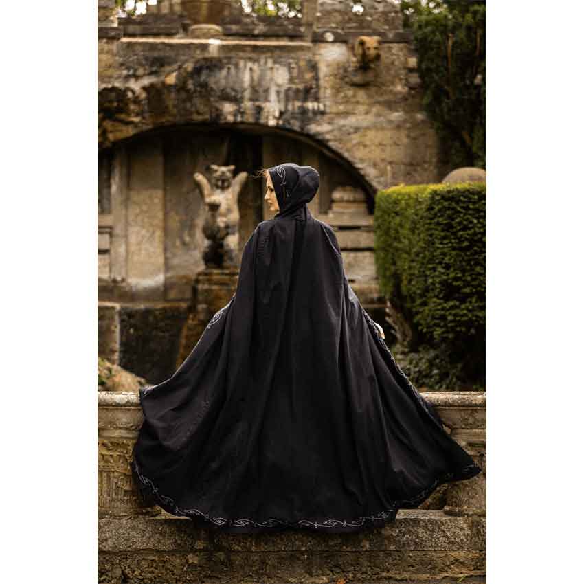 Erna Embroidered Medieval Cloak - Black