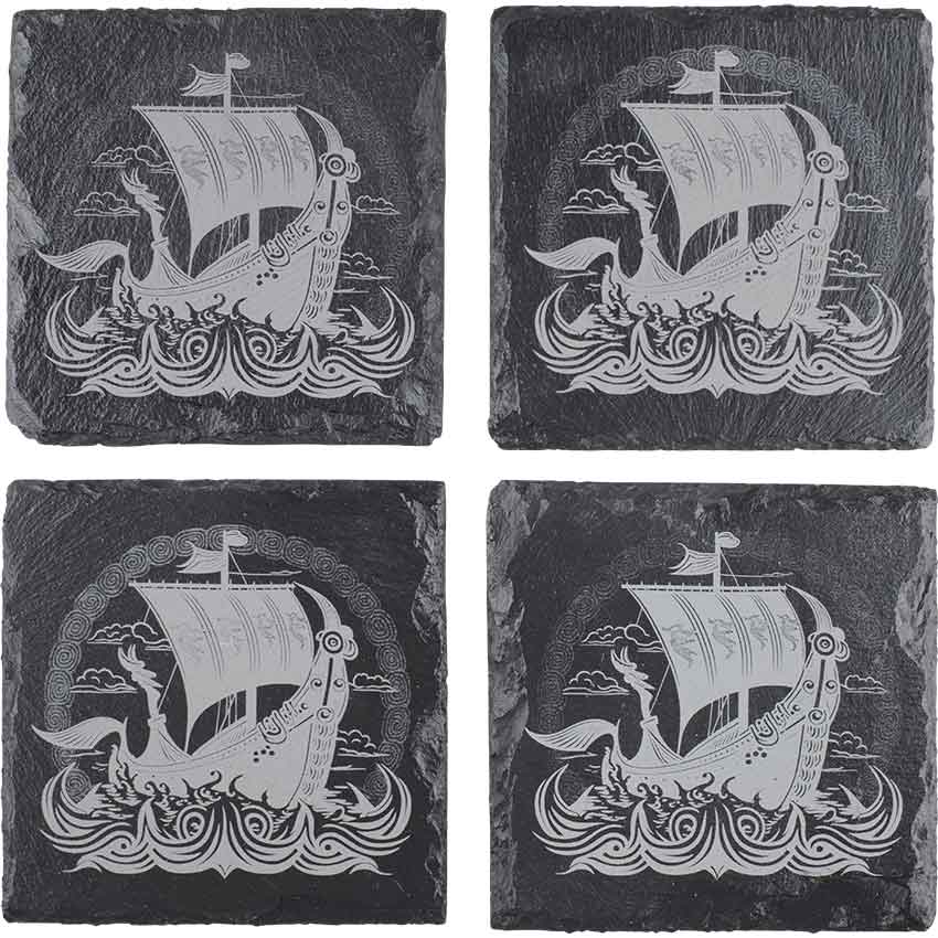 Viking Longboat Slate Coasters - Set of 4