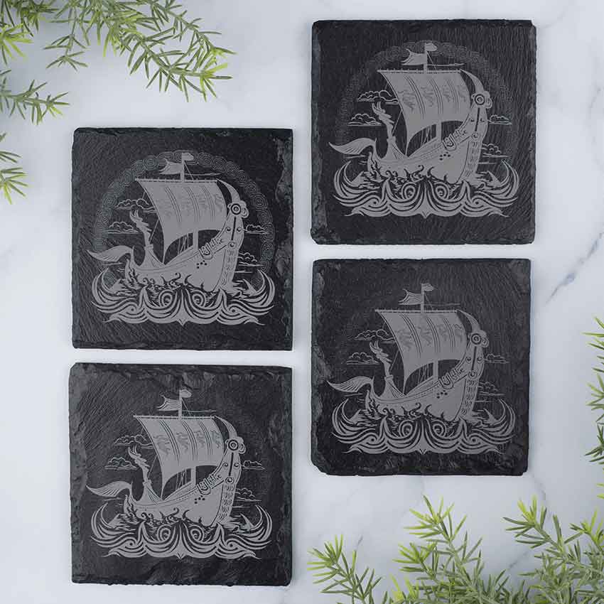 Viking Longboat Slate Coasters - Set of 4