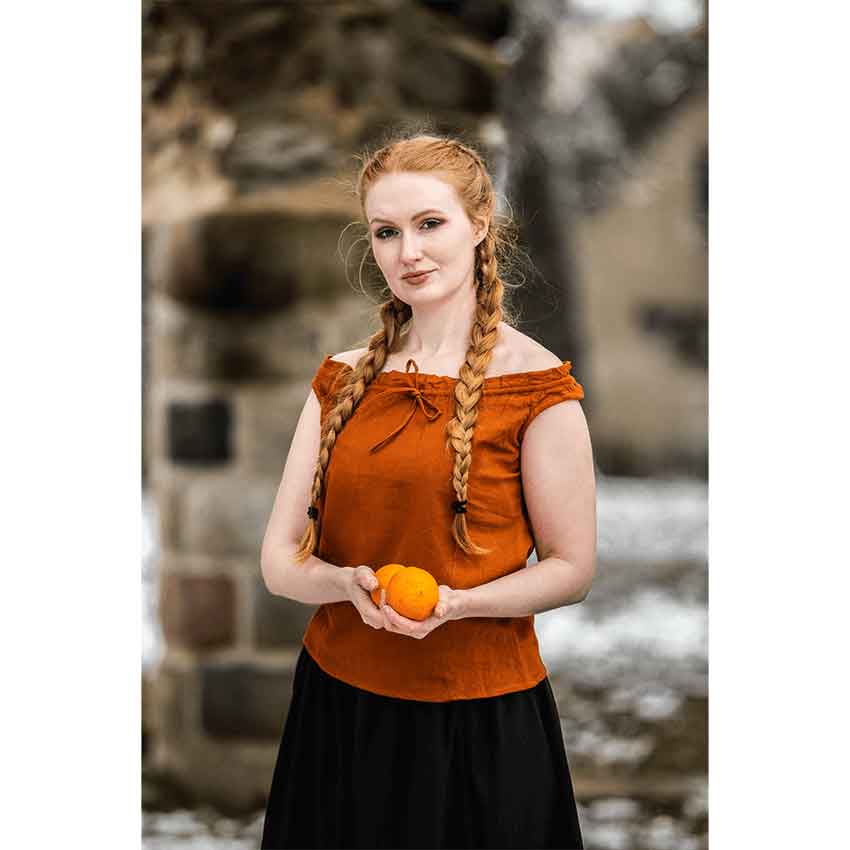 Adele Sleeveless Medieval Summer Blouse - Rust