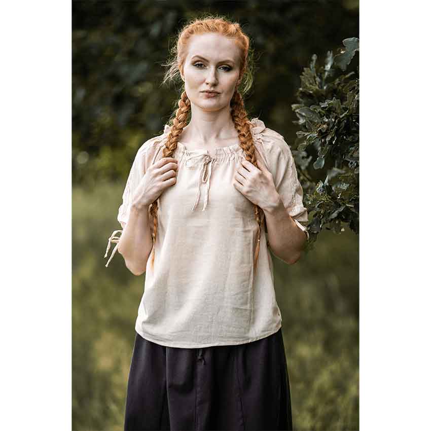 Sandra Short Sleeve Medieval Blouse - Hemp