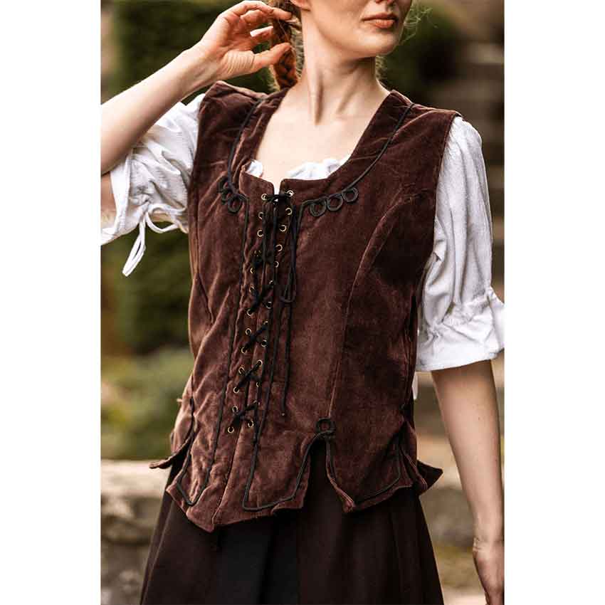 Odette Medieval Velvet Bodice - Dark Brown