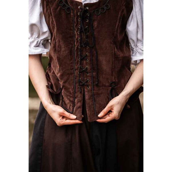 Odette Medieval Velvet Bodice - Dark Brown