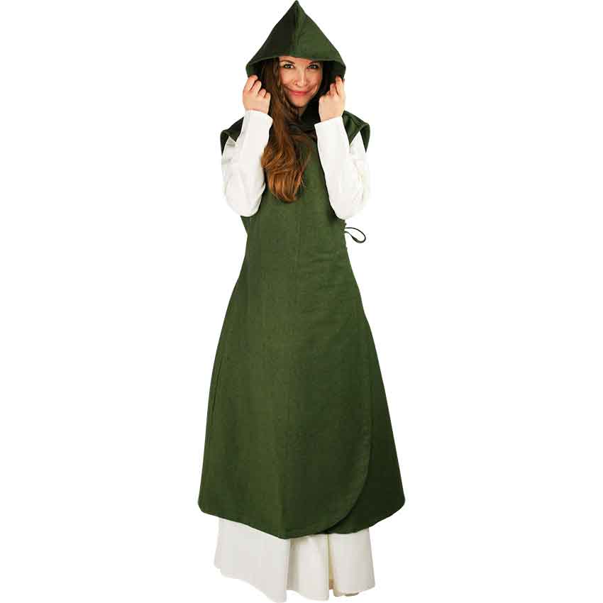 Gerlin Hooded Medieval Wrap Dress - Green
