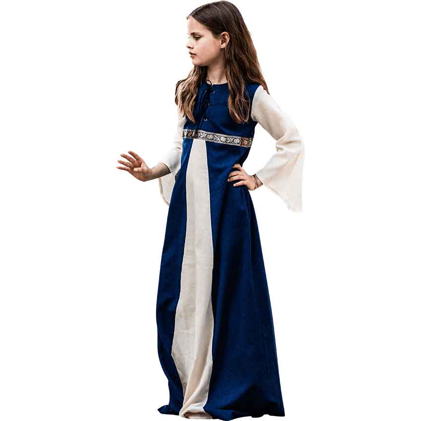 Piccola Donna Girls Medieval Dress - Blue with Natural