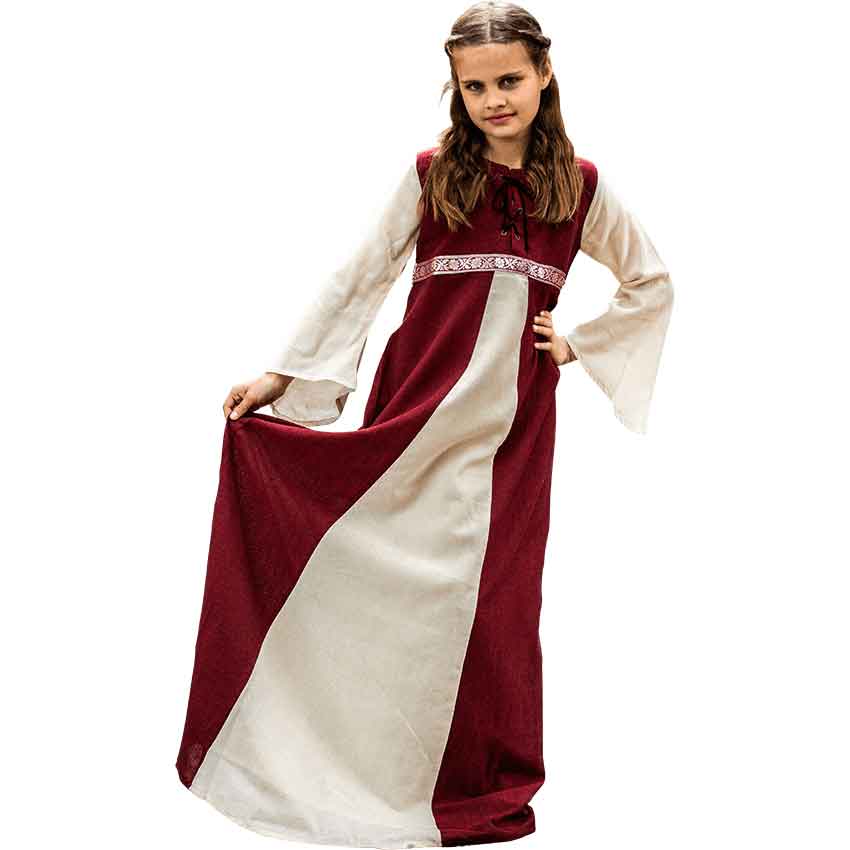 Piccola Donna Girls Medieval Dress - Red with Natural