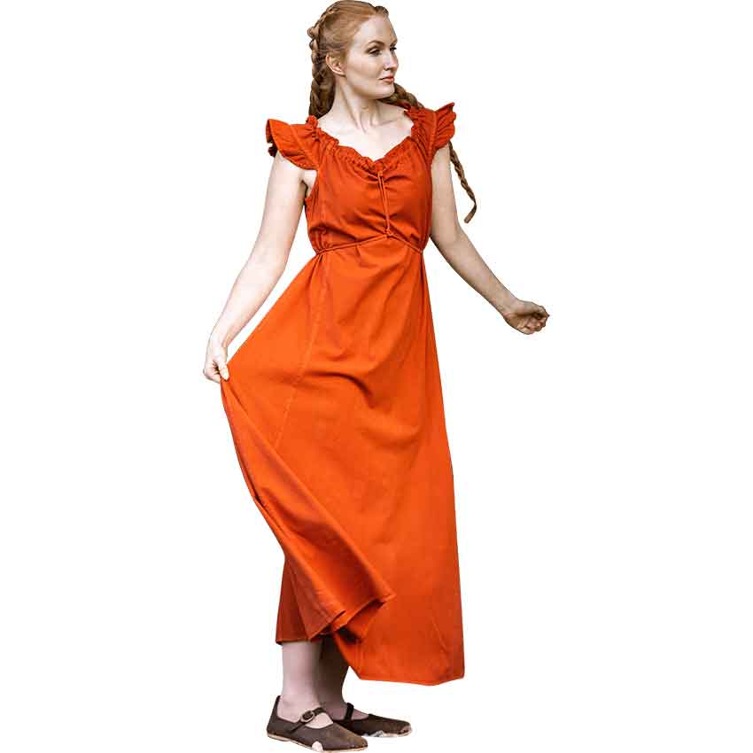 Clara Ruffled Shoulder Medieval Dress - Rust