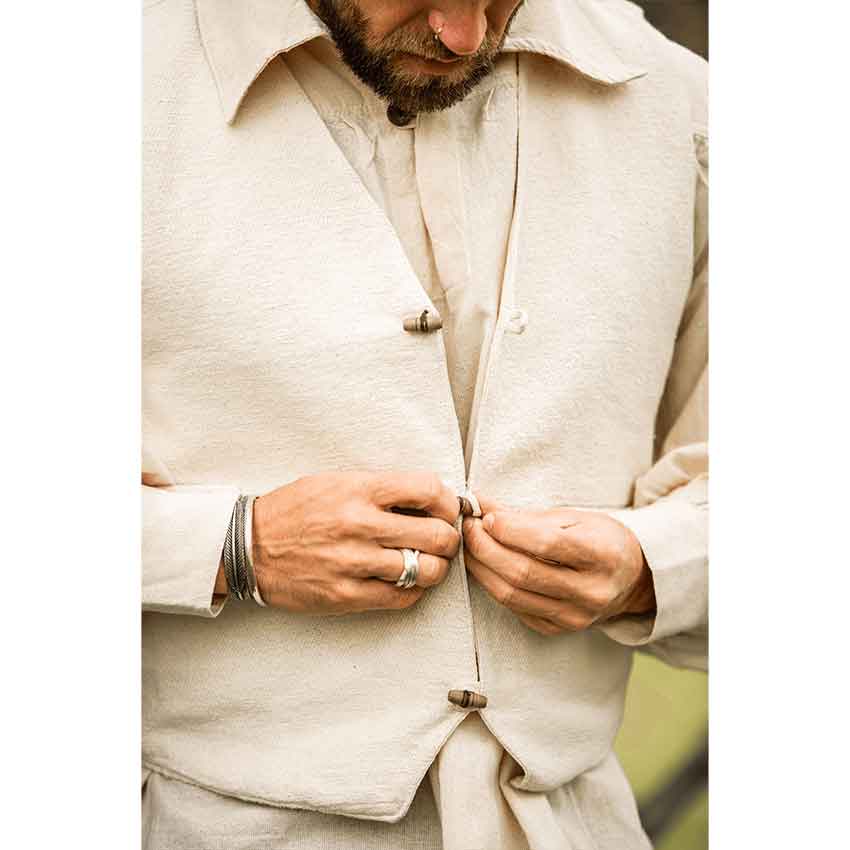 Lutz Handwoven Cotton Medieval Vest - Natural