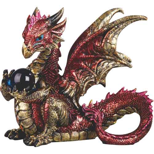 Red Dragon Guarding Crystal Statue