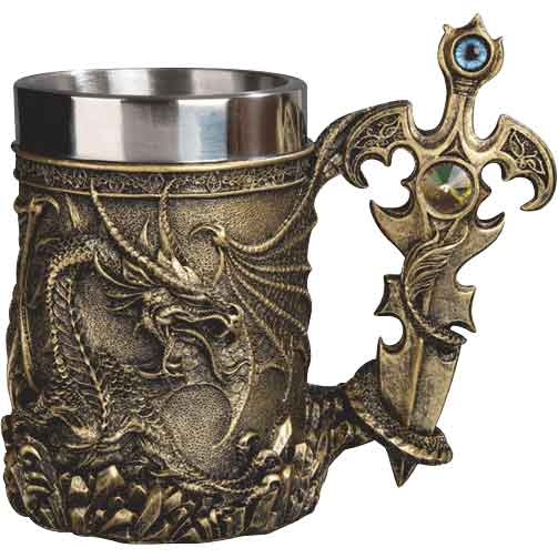 Golden Dragon Mug with Sword Handle